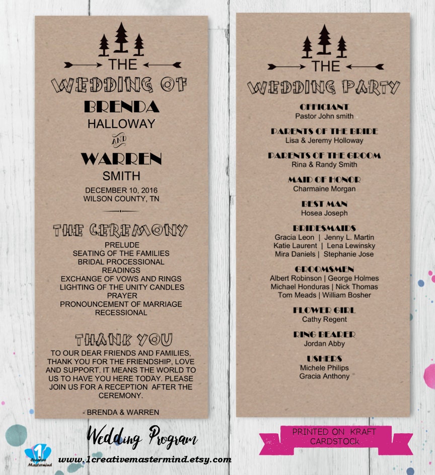 DIY Rustic Wedding Program Template Printable Editable PDF
