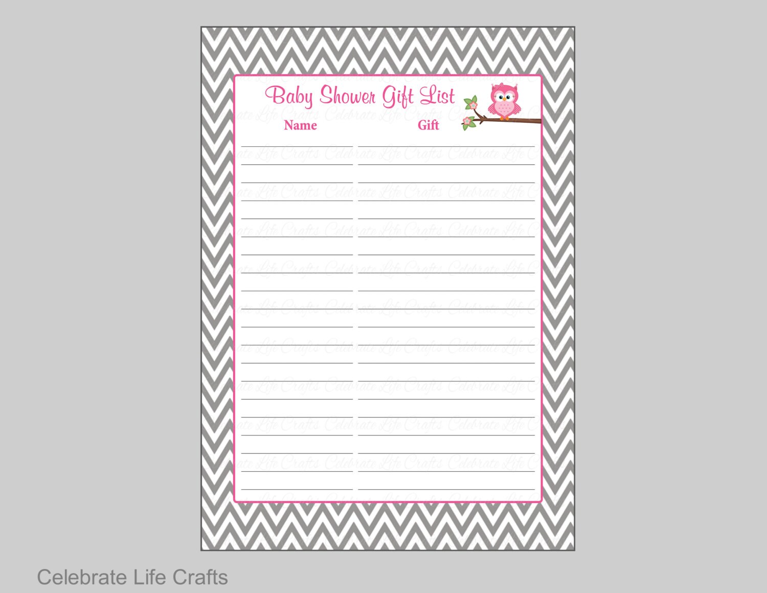 Owl Baby Shower Gift List Printable Gift Record Sheet Thank
