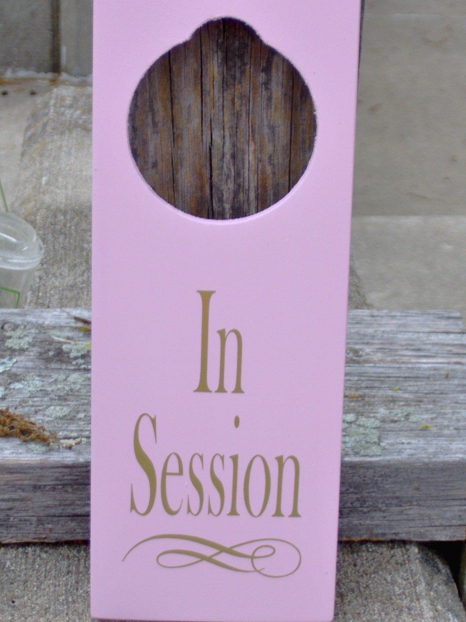 In Session Sign Door Knob Hanger Wood Vinyl Pink Home Office