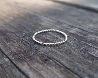 Silver Rope RingThin Silver Twist Stacking RingONE Solid