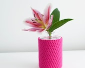 Items similar to Vase with neon pink crocheted cover - Large on Etsy