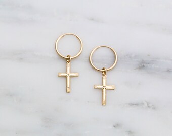Gold cross earrings | Etsy
