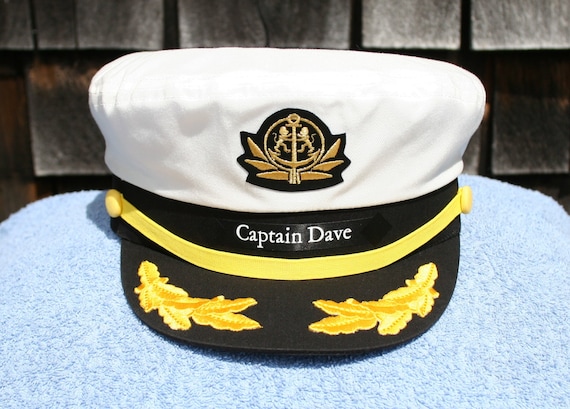 Personalized Yacht CAPTAIN'S HAT with Boat Name on left