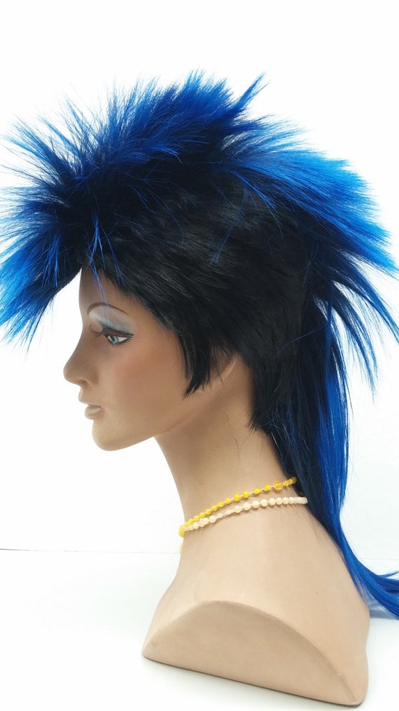 Black and Blue Mohawk Wig. Punk Rock Wig. Costume Wig.