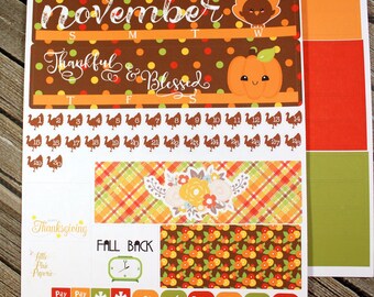 Planner Kit Stickers Thanksgiving November Kit Printable
