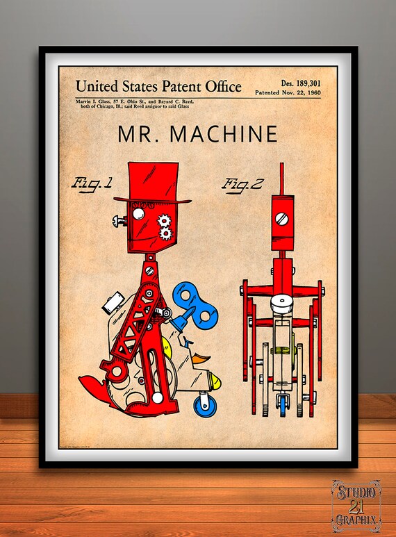 1960 Colorized Mr. Machine Mechanical Toy Robot Patent Print