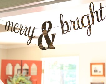 Christmas Garland pink MERRY AND BRIGHT banner handmade