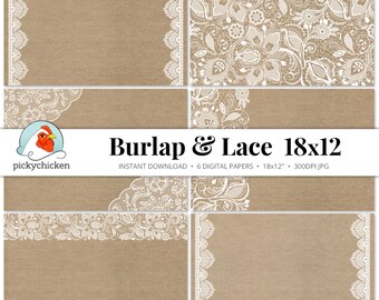 Burlap Lace Wedding digital paper: BURLAP LACE 2