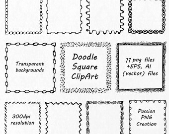Doodle Square Clipart Hand drawn Square Frames Clip art PNG
