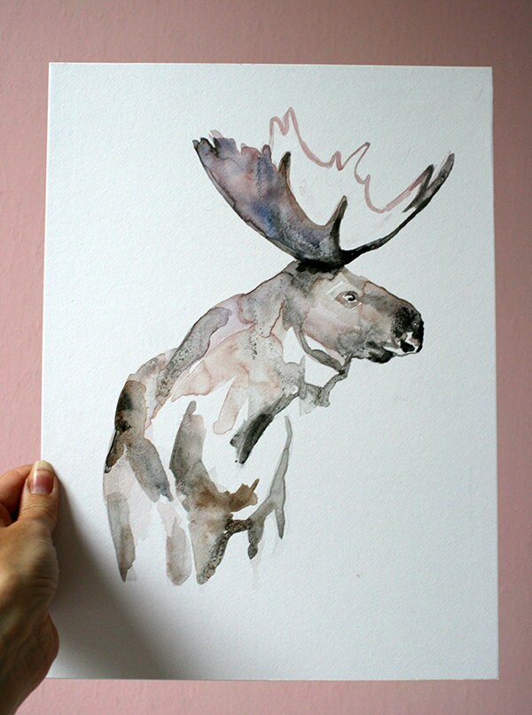 ORIGINAL Moose Watercolor painting Moose ART Watercolor