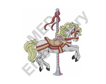 Carousel horse machine embroidery applique designs 5x7 and