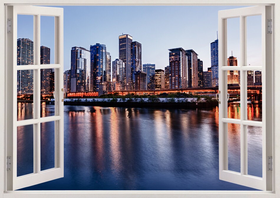 Chicago sunset wall sticker 3D window Chicago wall decal USA