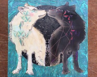 Wolf in Love Abstract Painting 8x10 Acrylic Painting Art