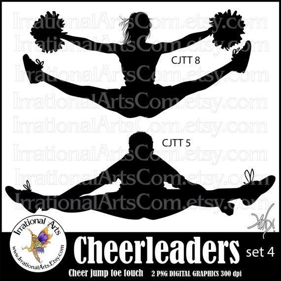 Cheerleader Jump Toe Touch Silhouettes set 4 2 png digital