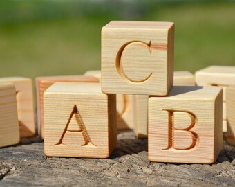 30 Wooden German Alphabet Letter Blocks Handmade ABC Blocks