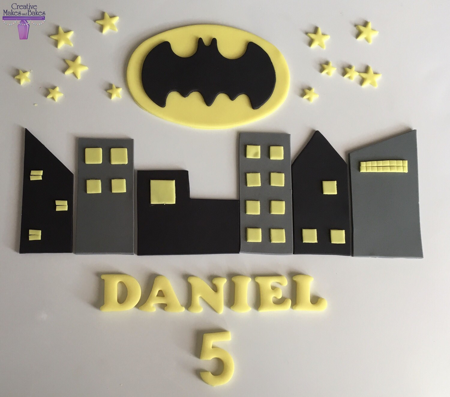 Batman Superhero logo and buildings Edible Cake Topper Sugar