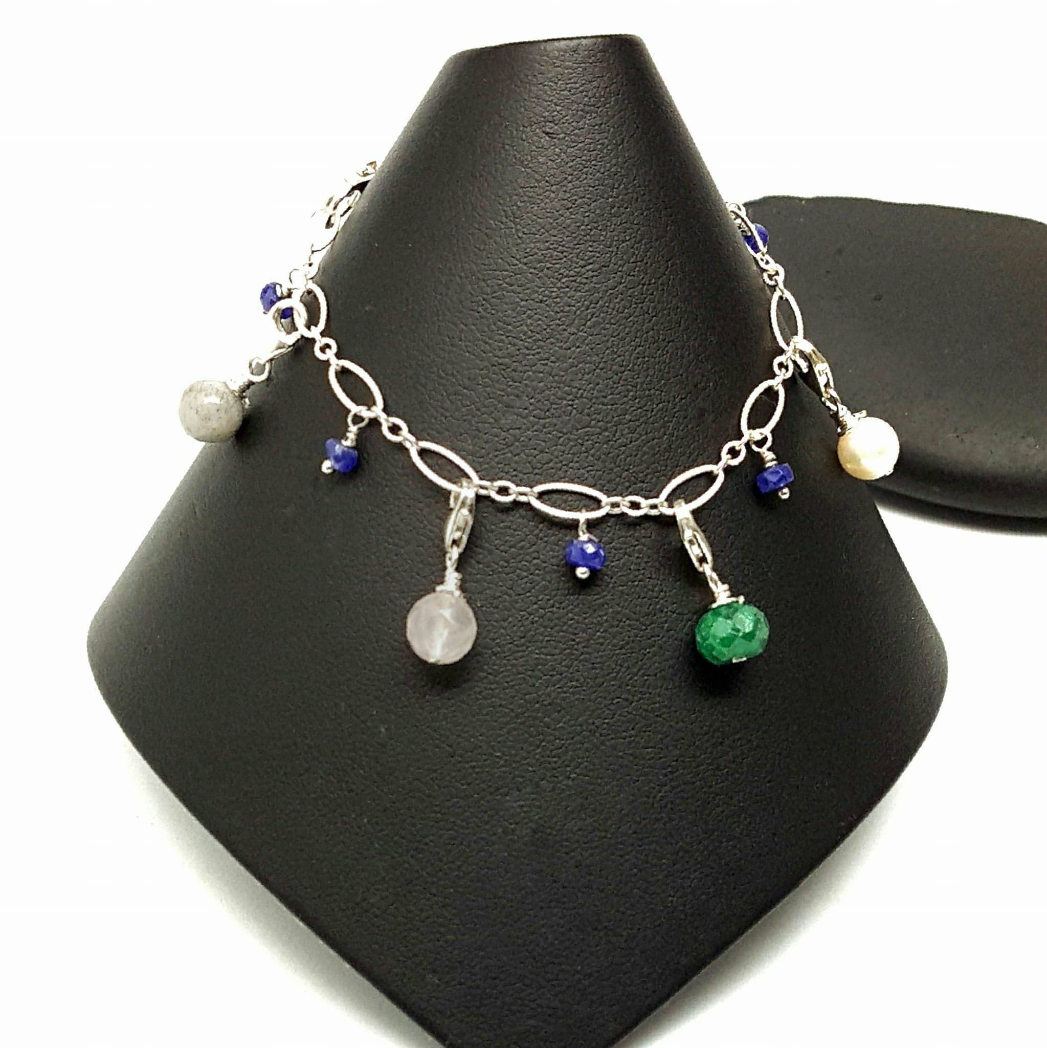 Sterling Silver Purity Charm Bracelet/ Genuine Gemstones/