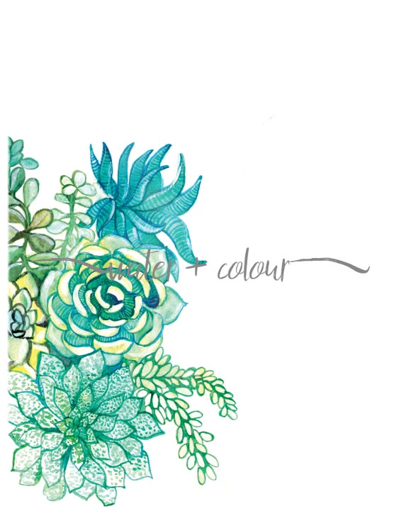 Downloadable watercolor succulents border