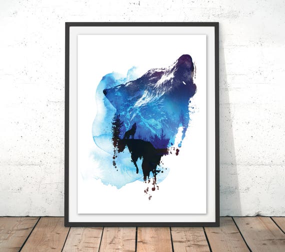 Wolf Art Print Wolf Wall Decor Wolf Wall Art Watercolour