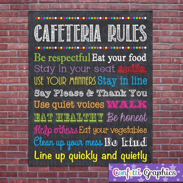 Cafeteria Lunchroom Rules Expectations Sign Poster School