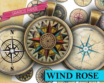 Compass Circle roses digital collage sheet td163