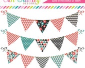 Items similar to Digital Clipart Bunting, Teal Orange Red Black Banner ...