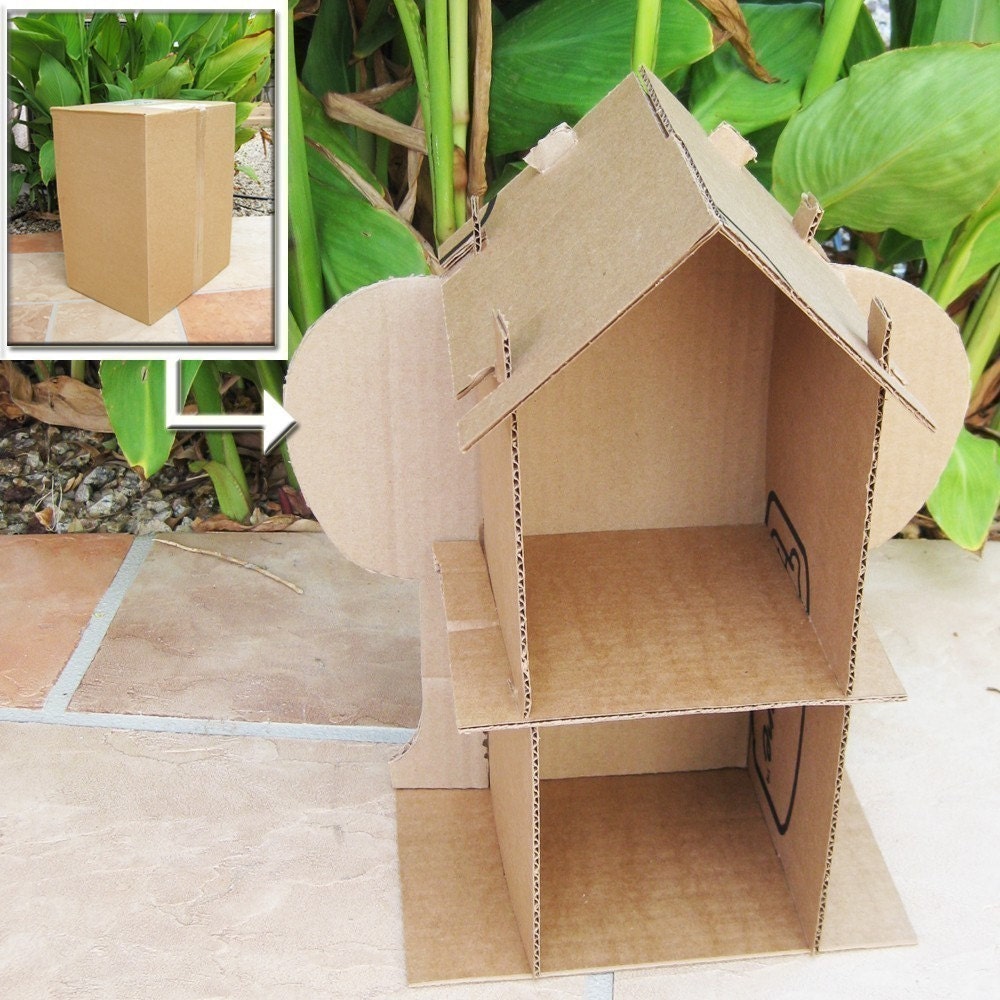 SALE Cardboard Dollhouse PDF Pattern Recycle Cardboard Boxes sale-cardboard-dollhouse-pdf-pattern-recycle-cardboard-boxes