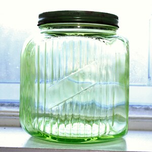 Green glass canister | Etsy