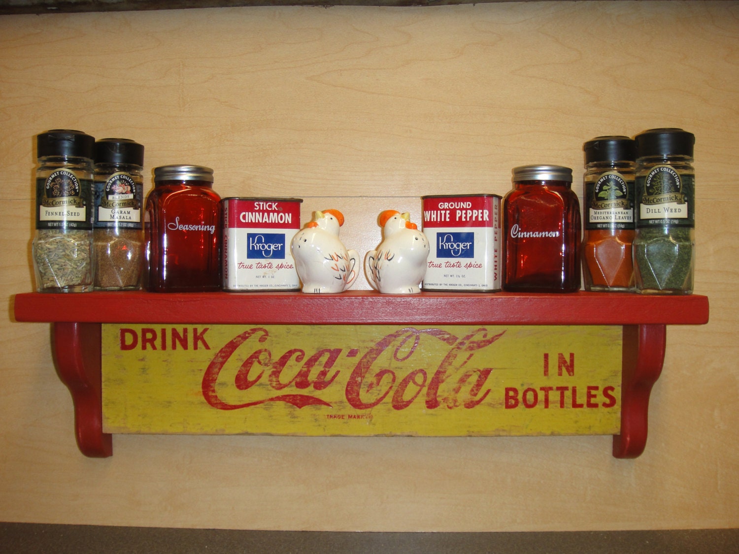 Coca-Cola RETRO wooden wall display shelves crafted from