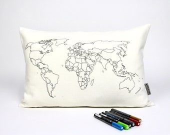 World map pillow | Etsy