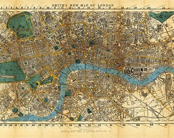 Huge Historic Old London Map old England Map 1860 Restoration