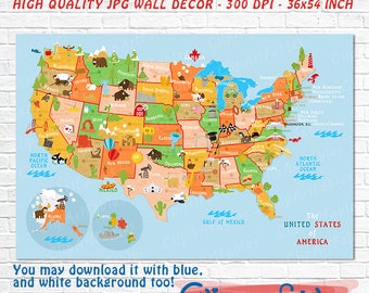 Cartoon usa map | Etsy