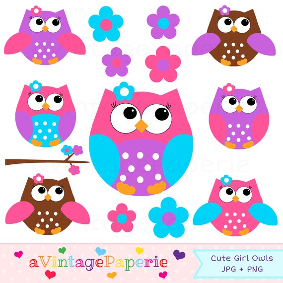 Items similar to Girl Owl clipart - Girl Owl clip Art - Pink Owl clip ...