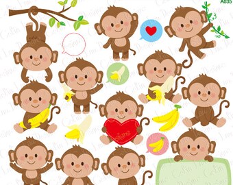 Cute Little Monkey Girl Clipart Set