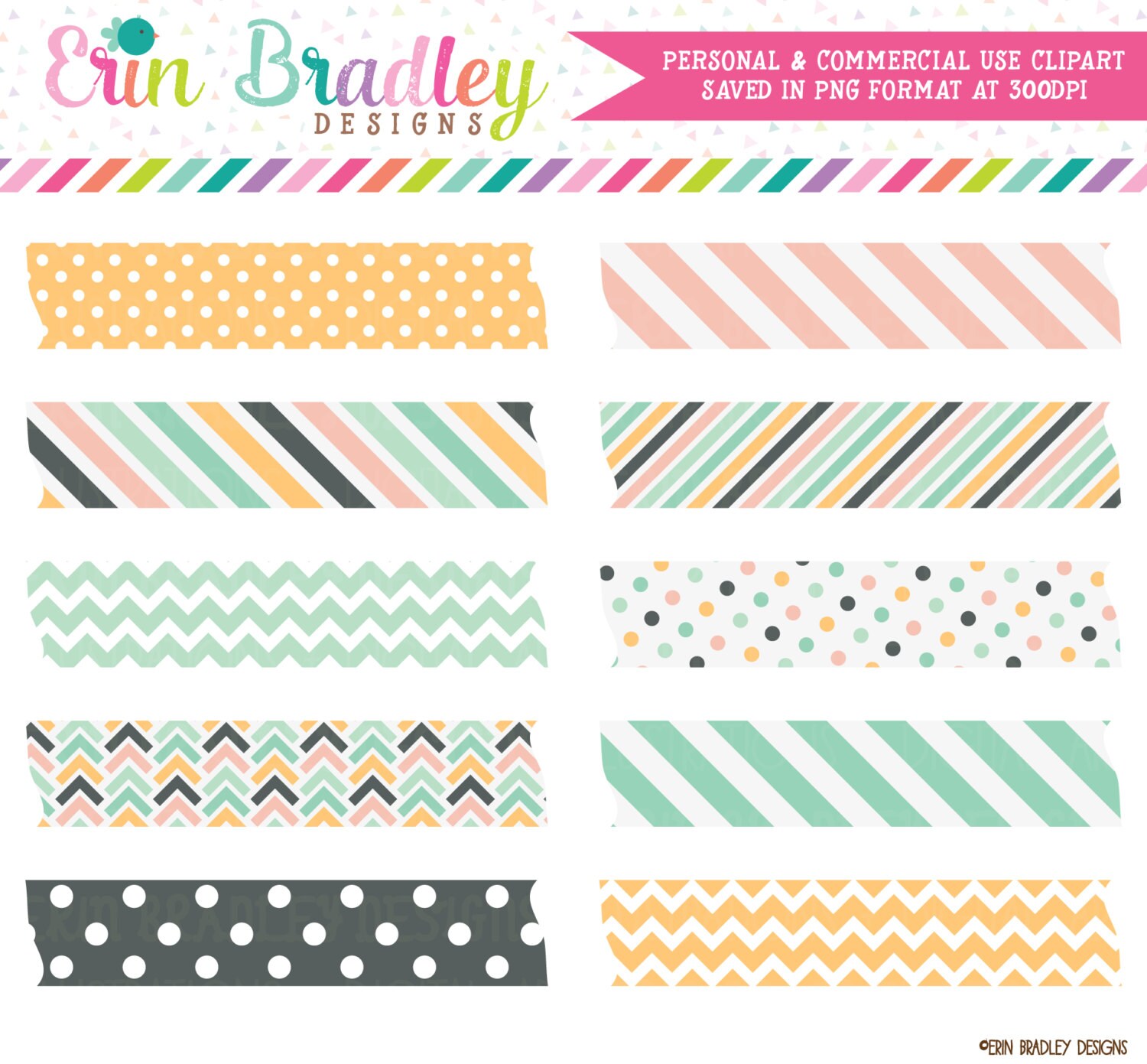 Beach Days Washi Tape Clipart Commercial Use Digital Clip Art