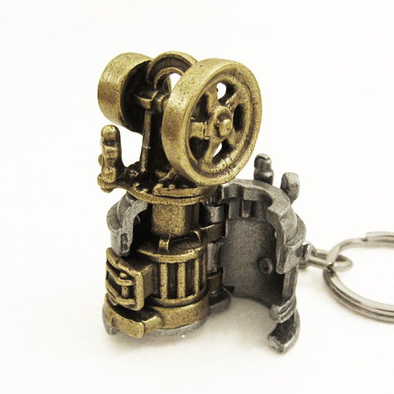 Steam Engine Mechanical Keychain Steampuunk Engineering