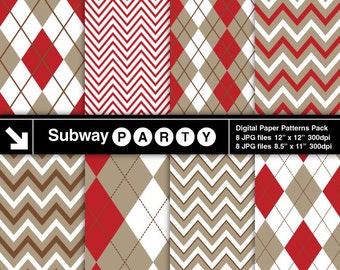 Dark Taupe and Blush Pink Digital Papers Pack in Chevron and