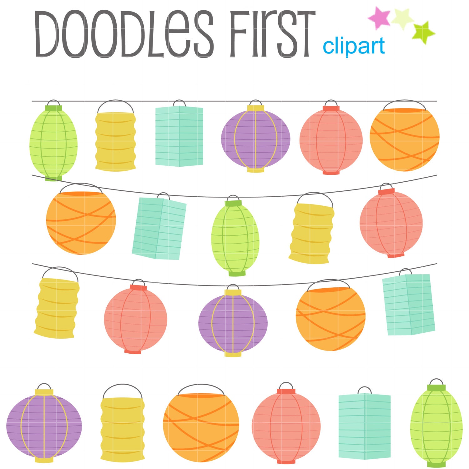 Paper Lantern Set Digital Clip Art for Scrapbooking Card