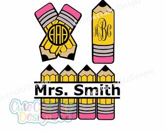 Split pencils monogram SVG Pencil Svg Teacher monogram svg