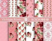 Items similar to Pink Rose Digital Paper, Rose Digital Paper Pack, Pink ...