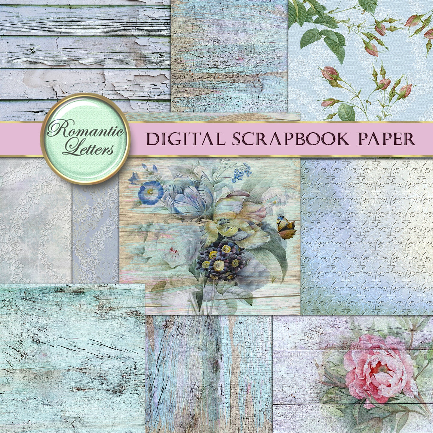 Wedding digital scrapbooking paper pack printable wedding