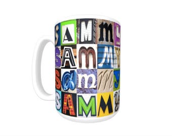 Personalized Coffee Mug featuring the name ANTHONY in photos