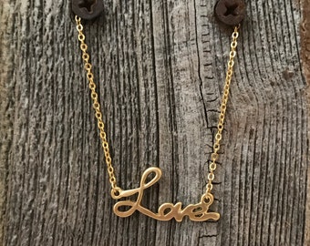 Gold love necklace | Etsy