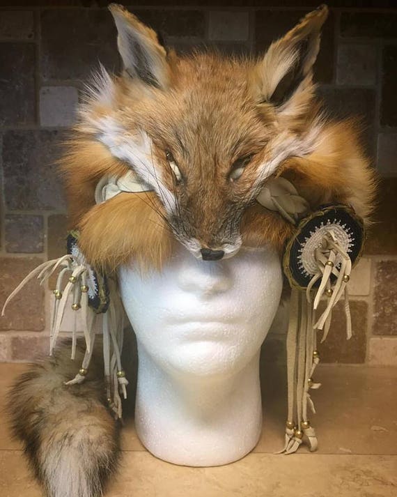 Native American beaded red fox hat Authentic Native American