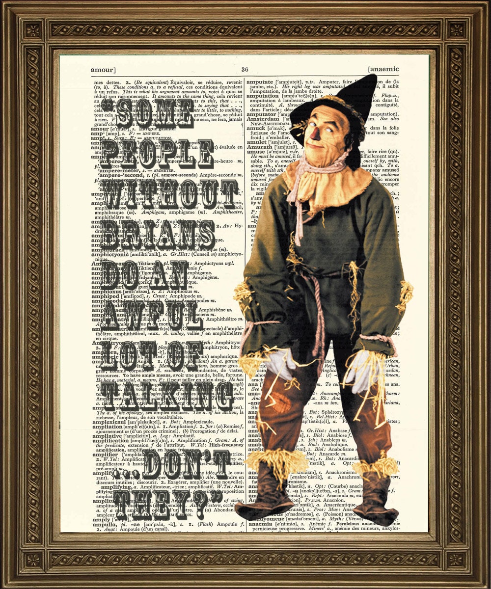 Scarecrow Brain Dictionary Print Wizard Of Oz Vintage Movie