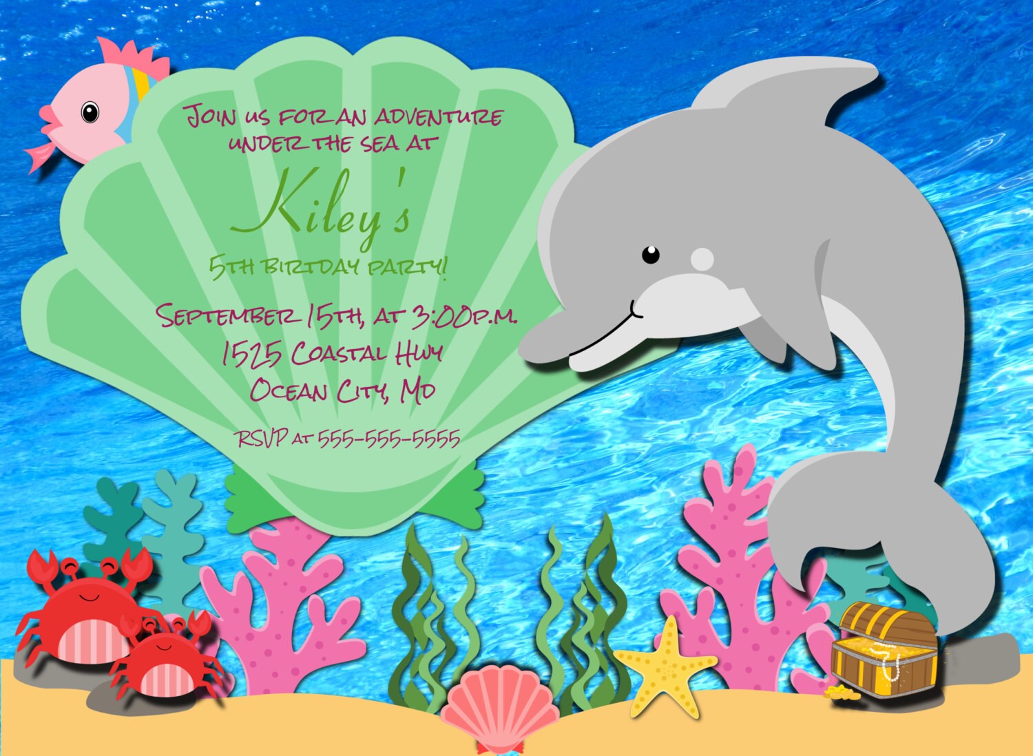 Dolphin Birthday Invitation Printable-Under the Sea-Photo