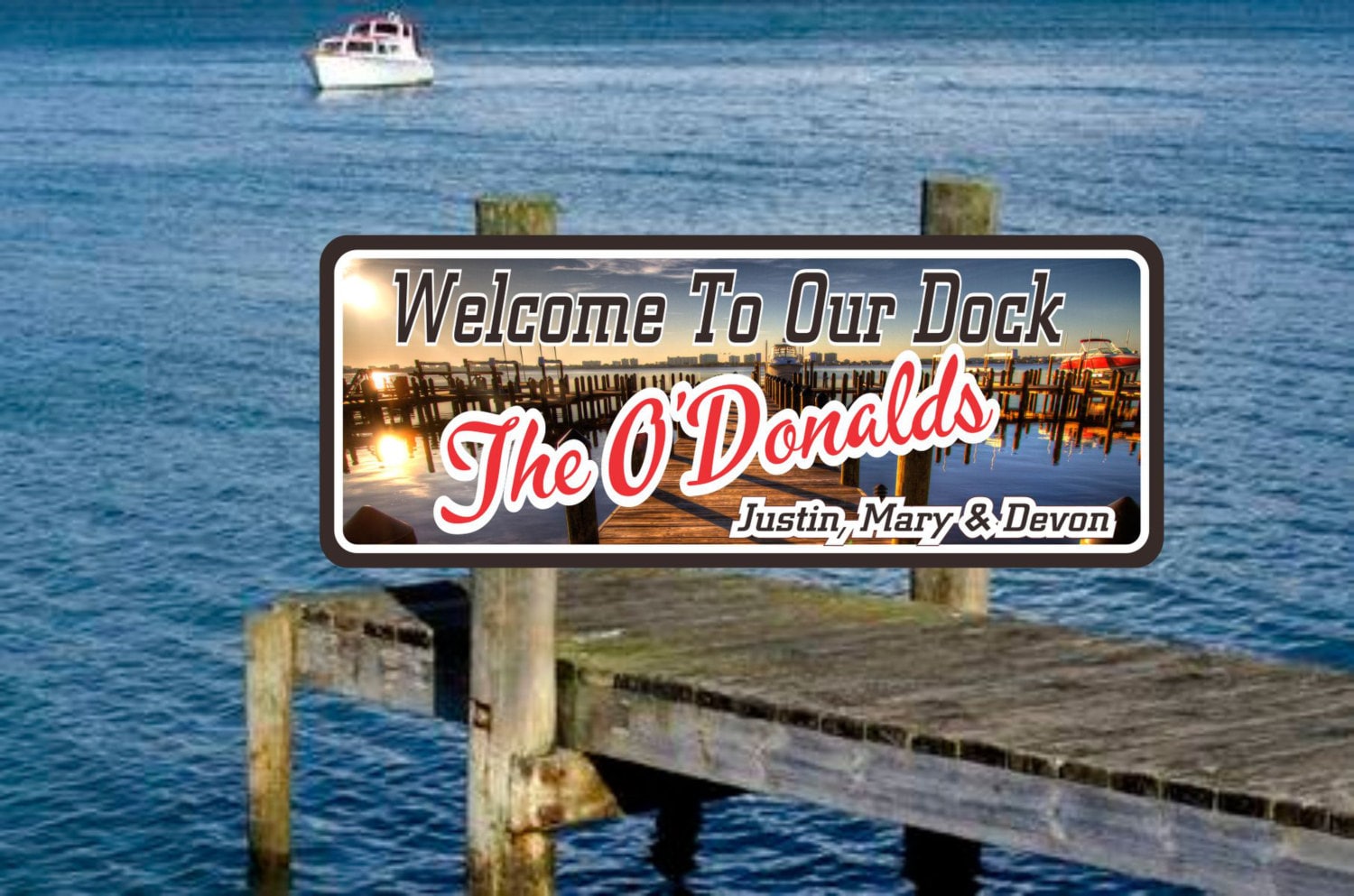 Personalized Boat Dock Welcome Sign with Photographic Boating
