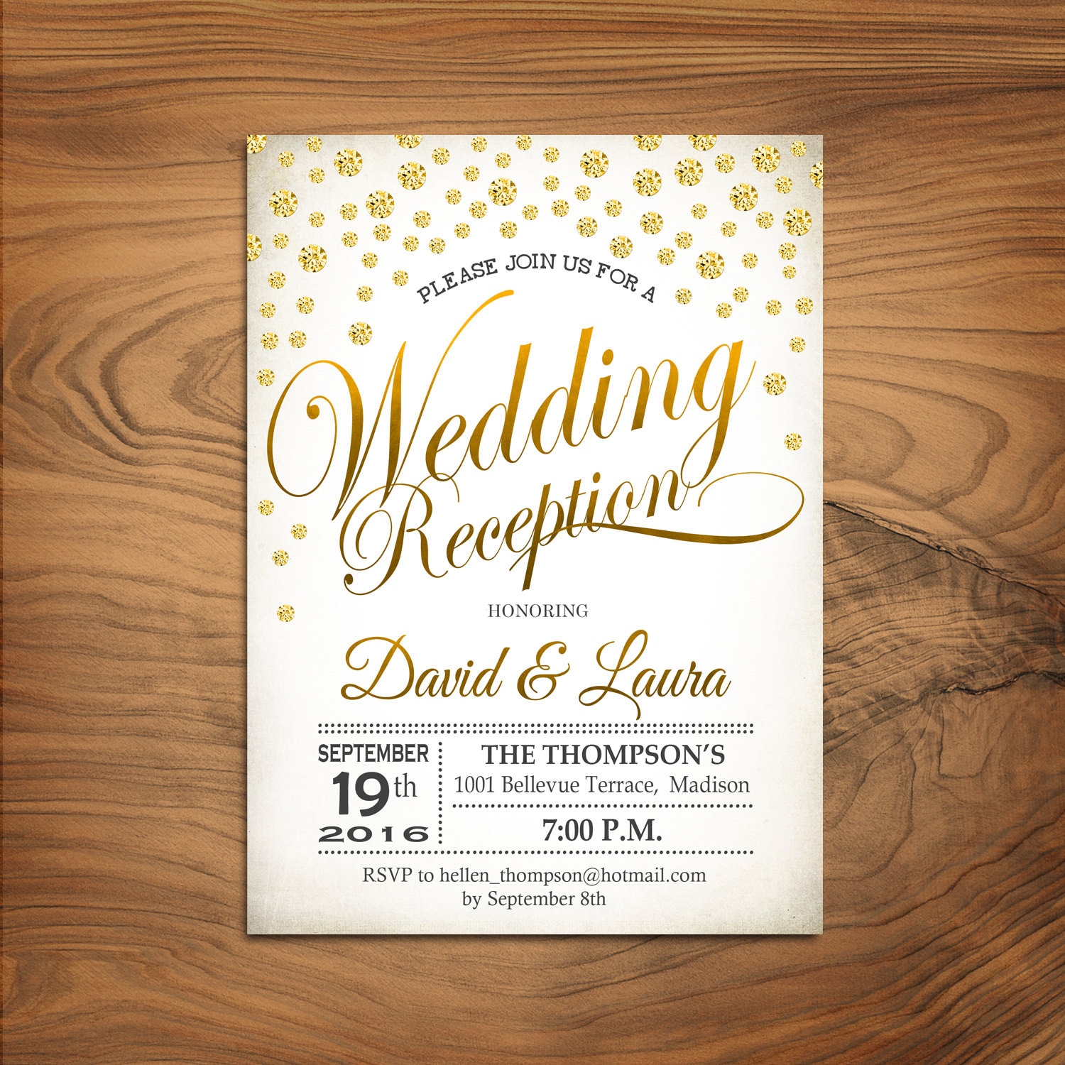 Wedding Reception Invitation / Printable Invitation / Gold