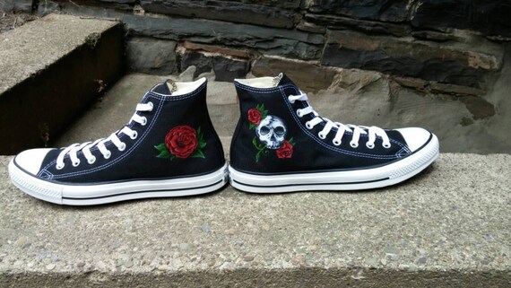 Items similar to Rose and Skull Converse Shoes. Skull Shoes. Hand ...