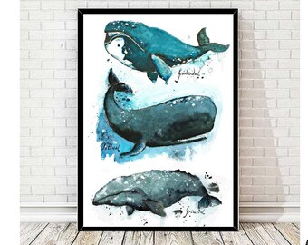 Whale art print | Etsy